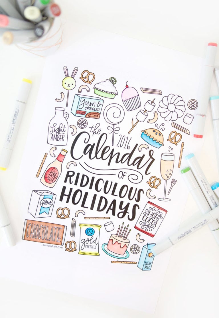 Free Printable Coloring Calendar Pages - Damask Love