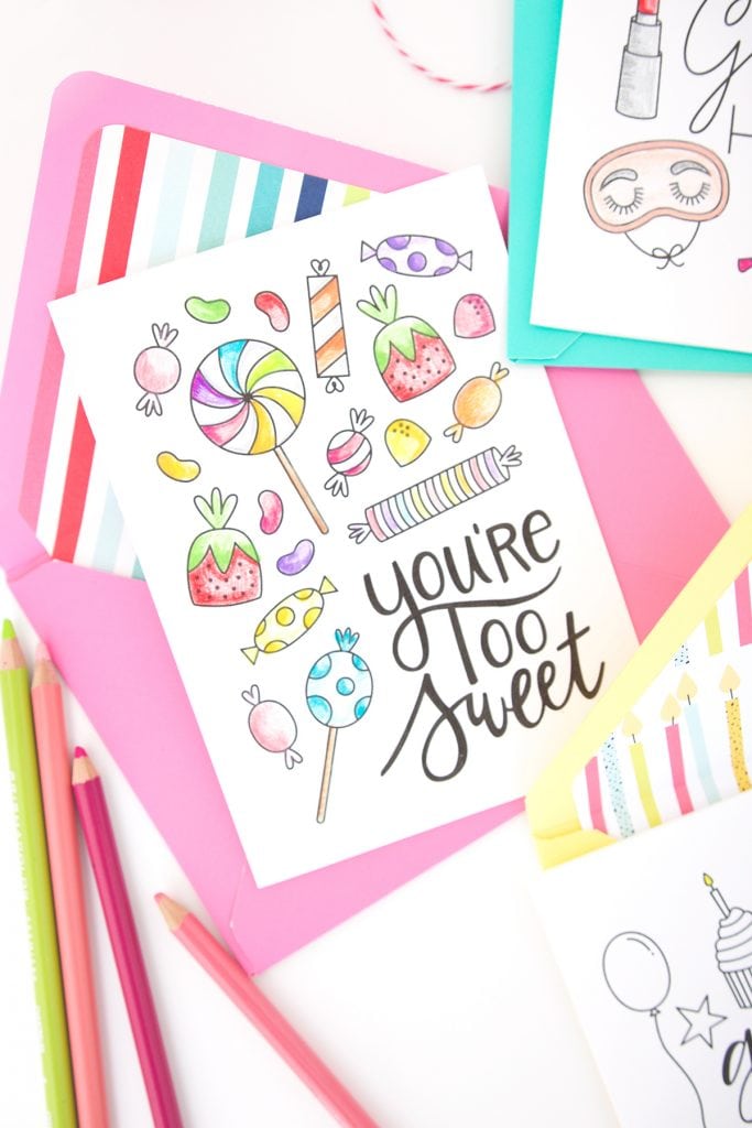 Printable Coloring Cards - Damask Love