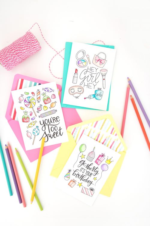 Printable Coloring Cards - Damask Love