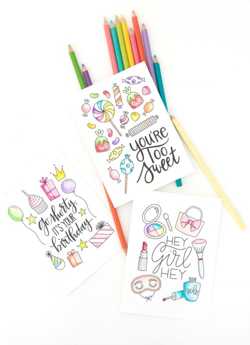 Printable Coloring Cards - Damask Love