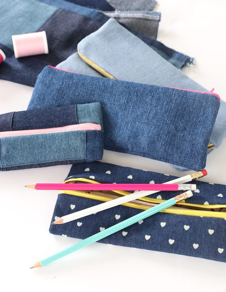 DIY Denim Zipper Pouches - Damask Love