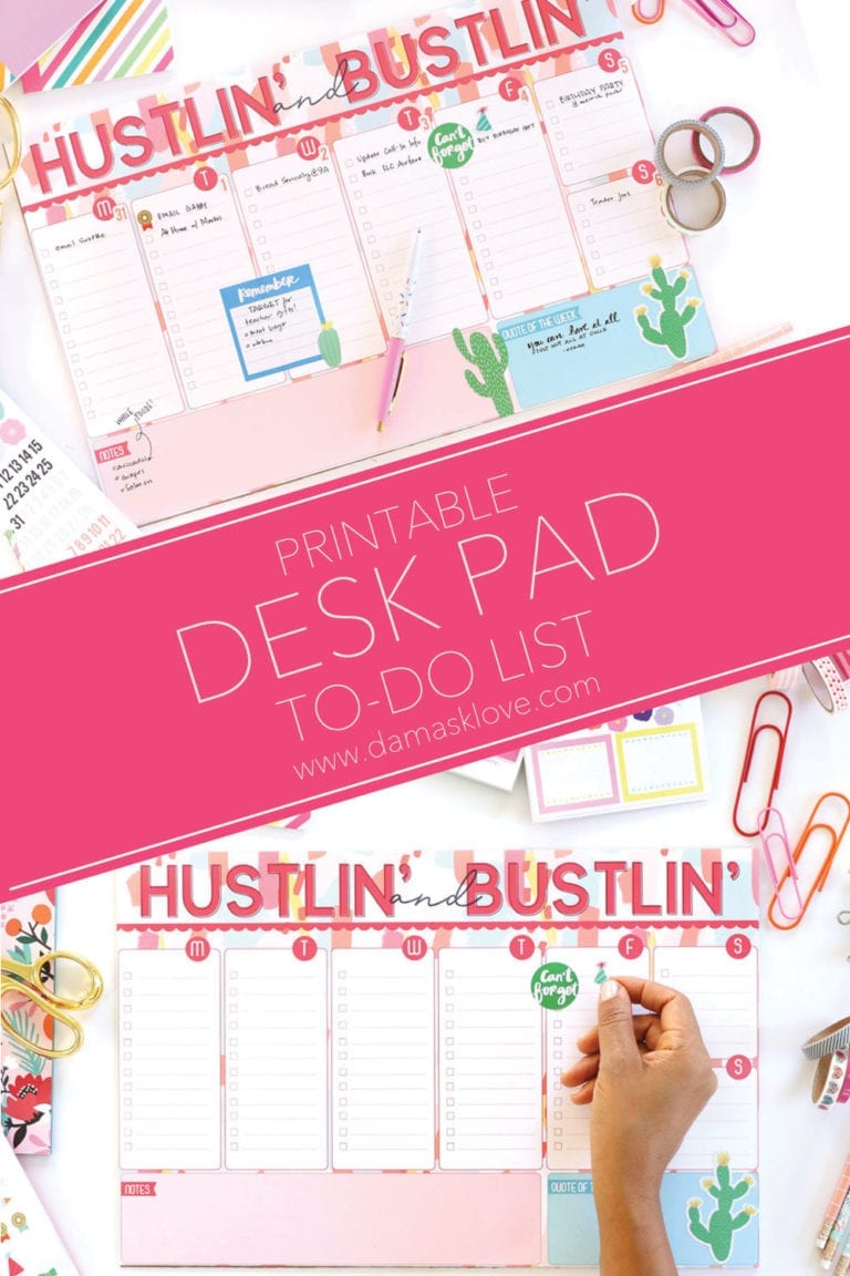 Printable Desk Pad To-Do List - Damask Love