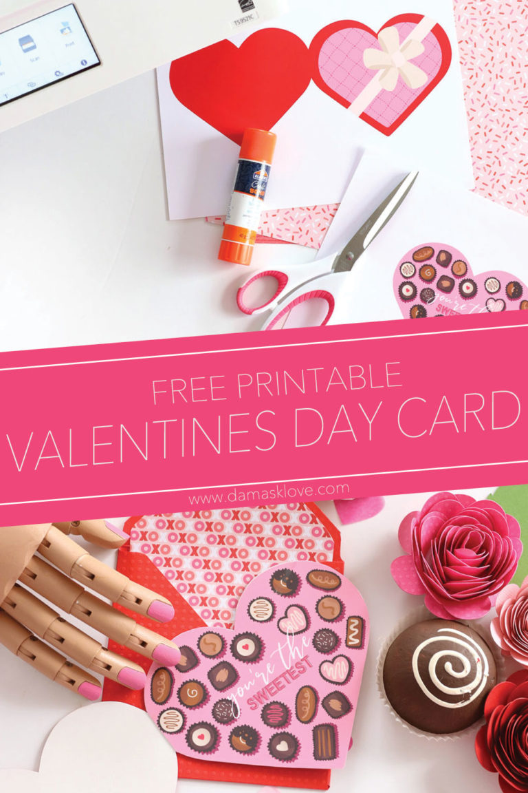 Free Printable Valentine's Day Card - Damask Love
