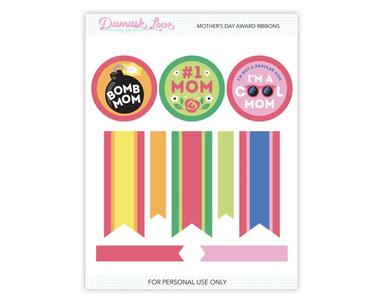 Printable Mother's Day Award Ribbons - Damask Love