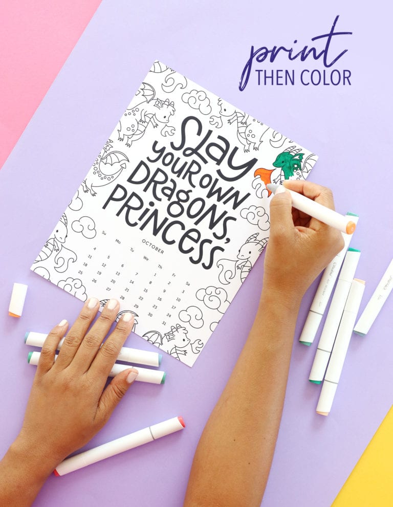 GRL PWR 2020 Printable Coloring Page Calendar and Book - Damask Love